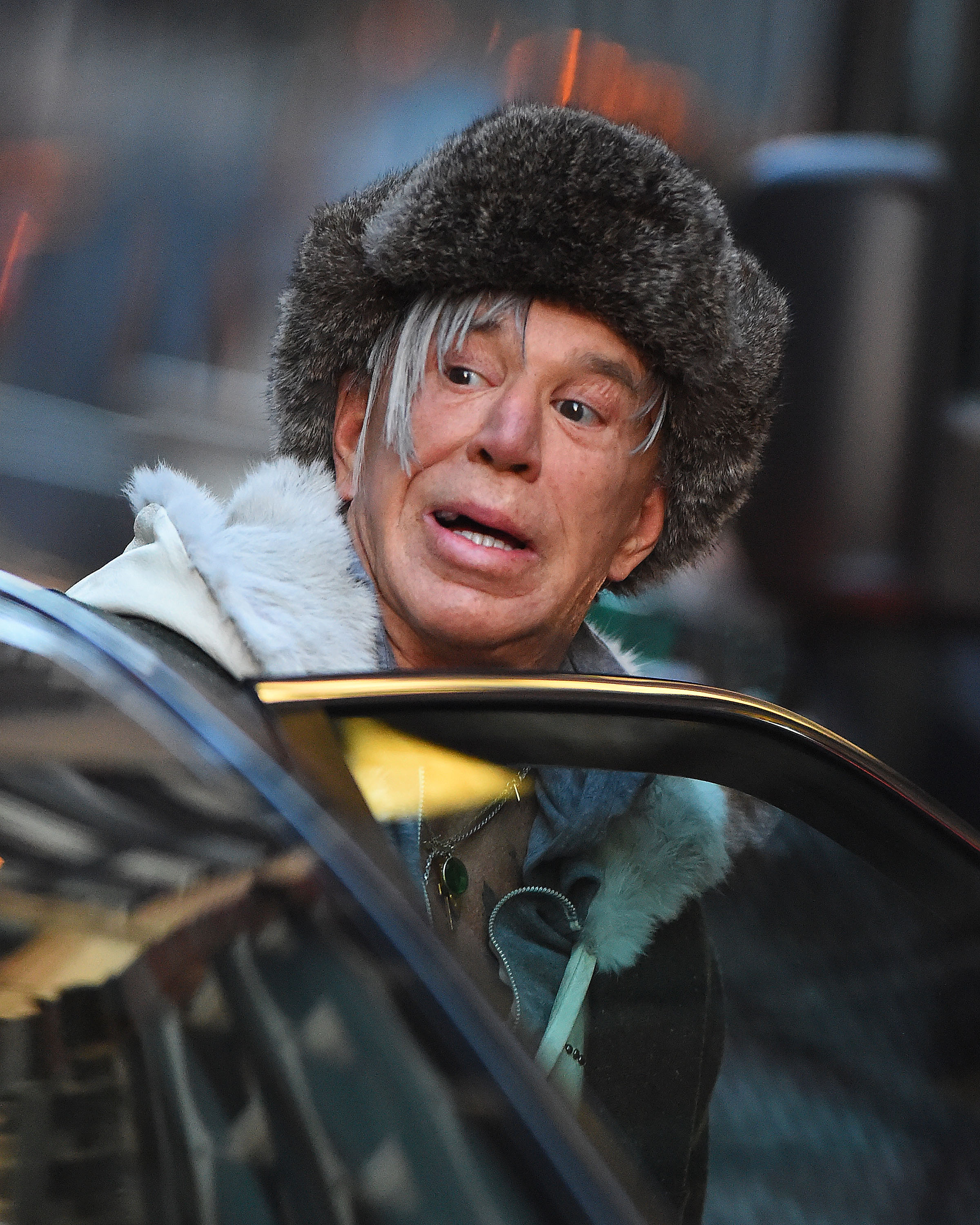 Dlisted | Mickey Rourke seen getting into car while wearing a fur hat ...